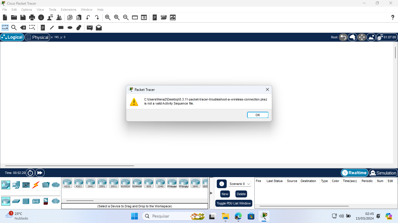 Solved Cisco Packet Tracer Error Pksz Is Not A Valid Activity Sequence File Cisco Community